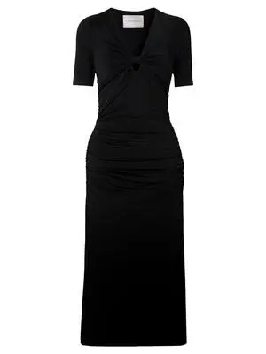 Carolina Herrera V-neck Gathered Midi Dress - Black