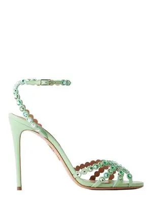 AQUAZZURA Embellished Leather Sandals Green