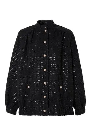 Alessandra Rich Sequined Tweed Jacket With Lantern Sleeves - Black