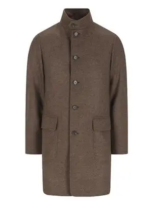 Loro Piana High-neck Sweater Coat With Suede Trim - Brown