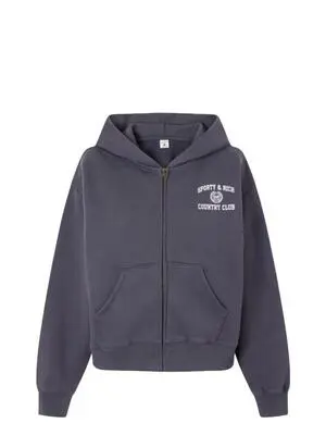SPORTY  RICH Sporty & Rich Logo-print Garment-dyed Cotton-jersey Zip-up Hoodie - Grey
