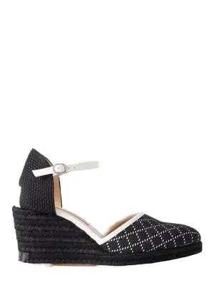 Manolo Blahnik Espadrahi 90 Leather-trimmed Woven Canvas Espadrille Pumps - Black