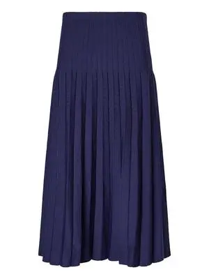 Staud Pleated Knitted Midi Skirt - Blue