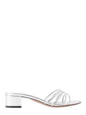 AQUAZZURA Embellished Metallic Leather Mule - White