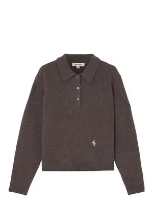 SPORTY  RICH Sporty & Rich Embroidered Cashmere And Wool-blend Polo Sweater - Brown