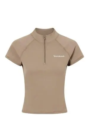 SPORTY  RICH Sporty & Rich Half-zip Stretch-jersey T-shirt - Sand-colored