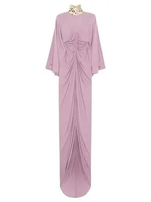 Valentino Garavani Long Sleeve Draped Dress With Embellished Neckline - No