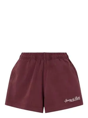 SPORTY  RICH Sporty & Rich Syracuse Logo-embroidered Cotton-fleece Shorts - Red
