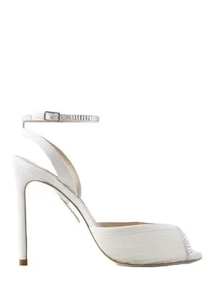 AQUAZZURA Grosgrain-trimmed Chiffon Sandals With Crystal Embellishments - No