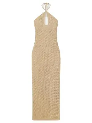 STAUD Staud Mesh Embellished Halterneck Midi Dress