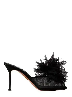 AQUAZZURA Embellished Organza And Leather-trimmed Mesh Mules - Black