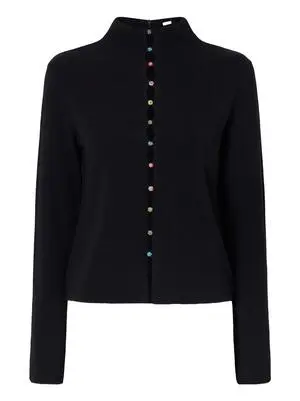 Staud Longsleeve Knit Top With Patterned Button Placket - Black