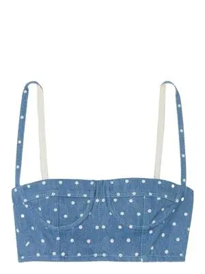 CAROLINA HERRERA Carolina Herrera Cropped Polka Dot Denim Bustier Top