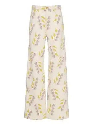 Ulla Johnson Ulla Johnson Floral Mid-Rise Wide-Leg Jeans Nude