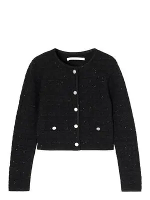Alessandra Rich Cropped Embellished Knitted Cardigan - Black