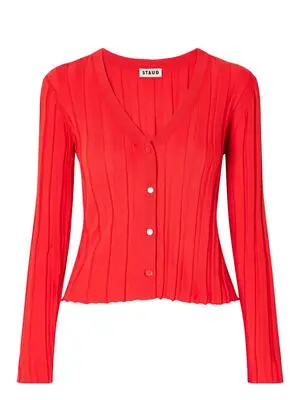 Staud Staud Ezra Ribbed Knit Cardigan Tomato Red