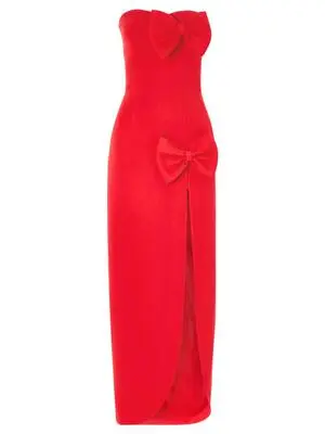 Alessandra Rich Strapless Bow Embellished Crepe Gown - Red