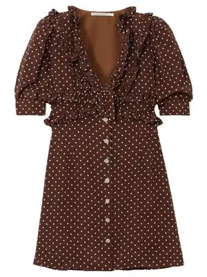 Alessandra Rich Ruffled Polka-dot Mini Dress - Brown