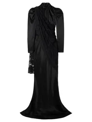 Alessandra Rich Satin Lace-trimmed Gown - Black