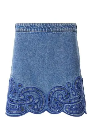 Ulla Johnson Ulla Johnson Embroidered Denim Mini Skirt Blue
