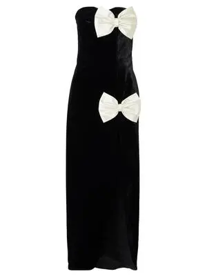 Alessandra Rich Strapless Velvet Gown With Bow Detail - Black