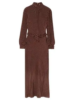 Alessandra Rich Polka Dot Print High-neck Midi Dress - Brown