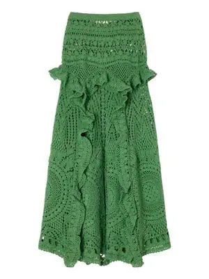 Ulla Johnson Ruffled Crocheted Cotton Midi Skirt - No