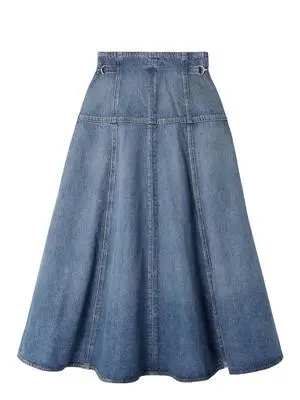 Ulla Johnson Embellished Paneled Denim Midi Skirt - Blue