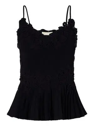 Ulla Johnson Ulla Johnson Pleated Crochet-Trimmed Ribbed Jersey Tank No