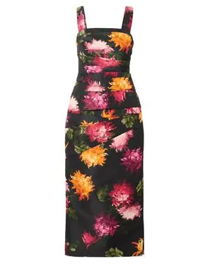 Carolina Herrera Draped Printed Midi Dress - Black