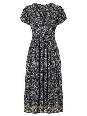 Ulla Johnson Lyria Gathered Printed Cotton-blend Midi Dress - Black