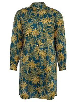 ERES Tropical Print Long-sleeve Mini Shirt Dress - Green