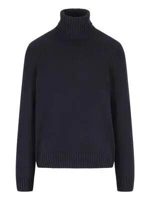 Loro Piana Turtleneck Knit Sweater With Ribbed Details - Black
