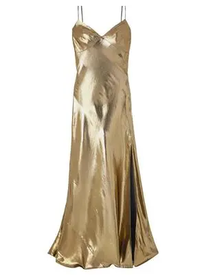 SELF-PORTRAIT Metallic Maxi Slip Dress - Brown