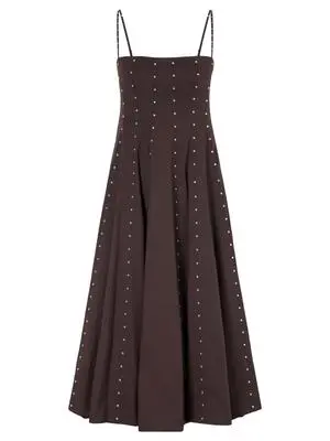 Staud Embellished Paneled Cotton-blend Poplin Midi Dress - Black