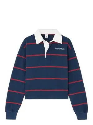 SPORTY  RICH Sporty & Rich Embroidered Striped Polo Shirt - Blue