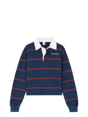 SPORTY  RICH Sporty & Rich Embroidered Striped Polo Shirt - Blue