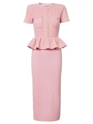 SELF-PORTRAIT Draped Knit Midi Dress With Rhinestone Embellishments - Pink