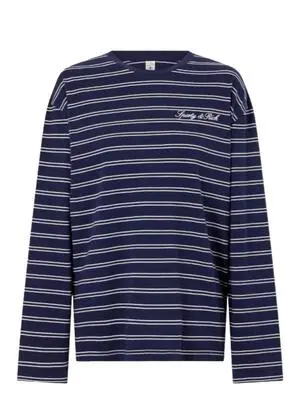 SPORTY  RICH Sporty & Rich Logo-embroidered Striped Long-sleeve Cotton T-shirt - Black