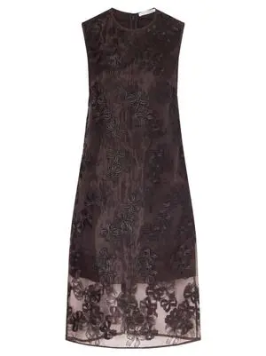Cecilie Bahnsen Embroidered Rosette Organza Midi Dress - Black