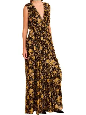 Ulla Johnson Botanical Print Sleeveless V-neck Maxi Dress - Fors