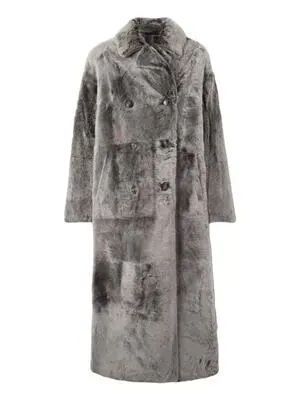 YVES SALOMON Double-breasted Shearling Coat - Gray