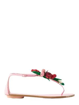 AQUAZZURA Aquazzura Embellished Leather And Raffia Thong Sandals Pink
