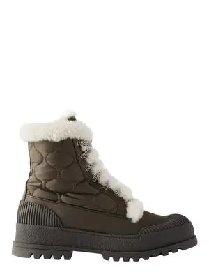 AQUAZZURA Shearling-lined Quilted Nylon And Leather Ankle Boots - Black