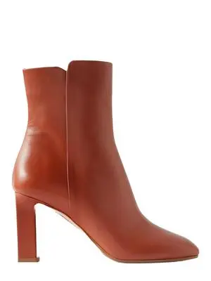 AQUAZZURA Leather Ankle Boots With Block Heel - Brown