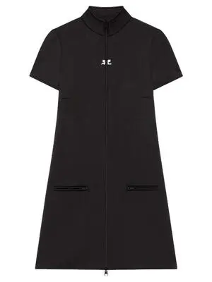 COURREGES Interlock Tracksuit Mini Dress With Stand Collar And Zip Closure - Black