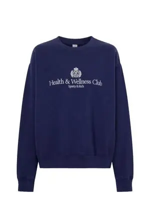 SPORTY  RICH Sporty & Rich Logo-embroidered Cotton-jersey Sweatshirt - Blue