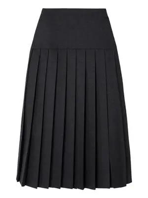 Alessandra Rich Pleated Wool Midi Skirt - Dark Gray