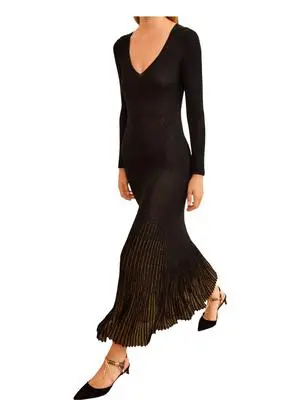 Ulla Johnson V-neck Midi Dress With Flared Skirt - Black