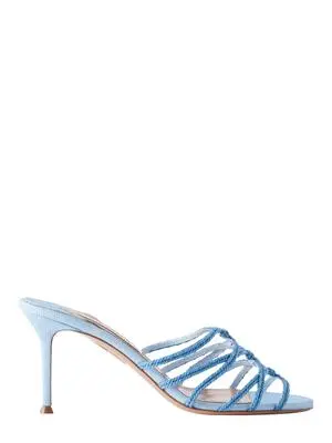 AQUAZZURA Raffia-trimmed Cord Mules - Blue